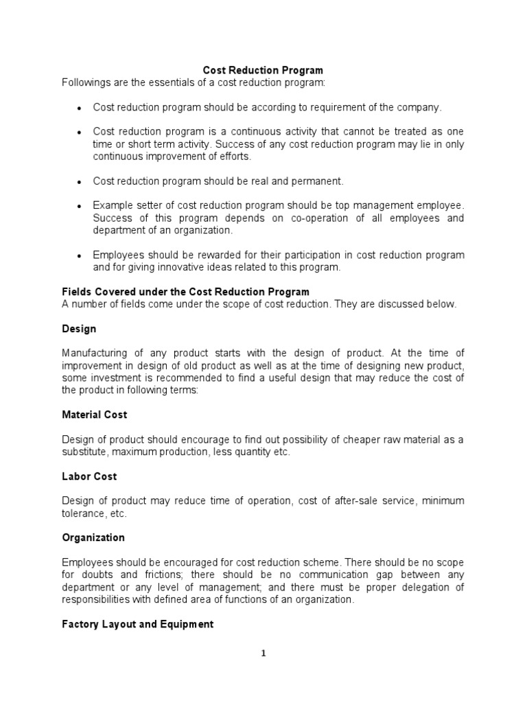 Cost Reduction Program Essentials | PDF | Value Chain | Sales