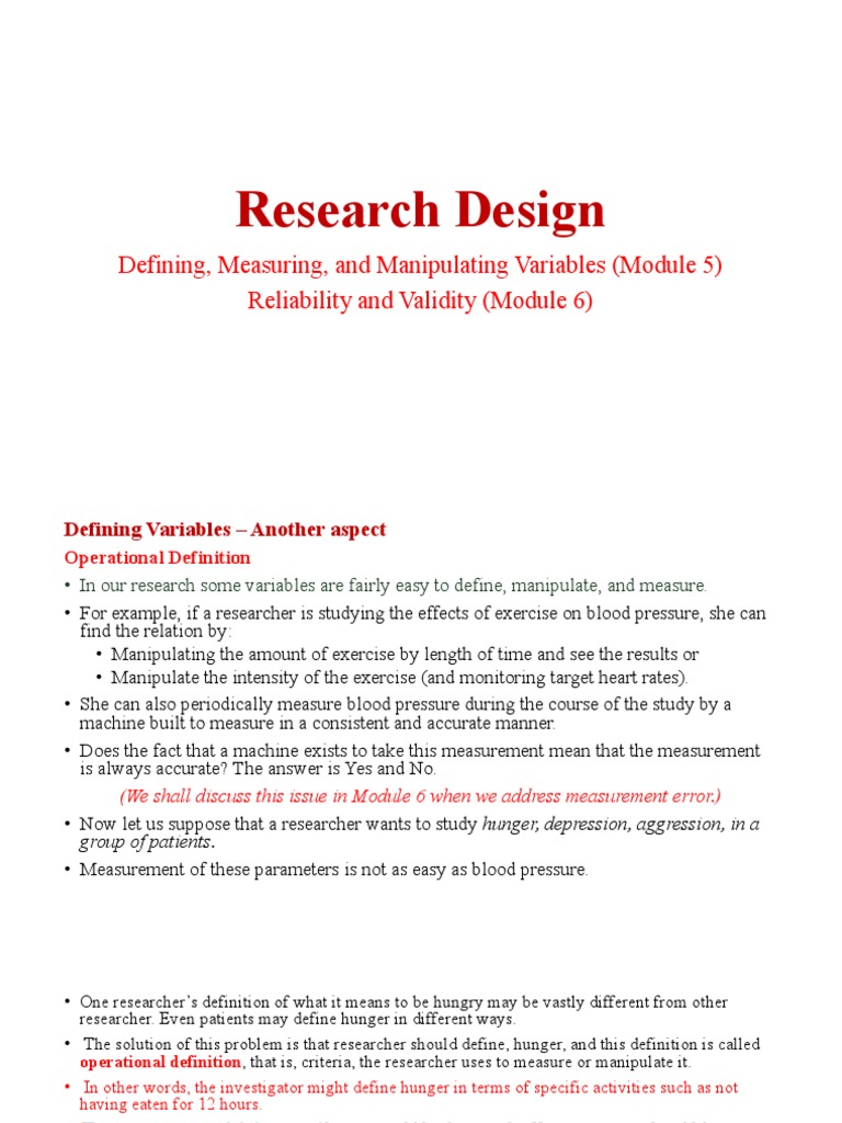 Module 5-6 - Research Design | PDF | Validity (Statistics) | Level Of Measurement
