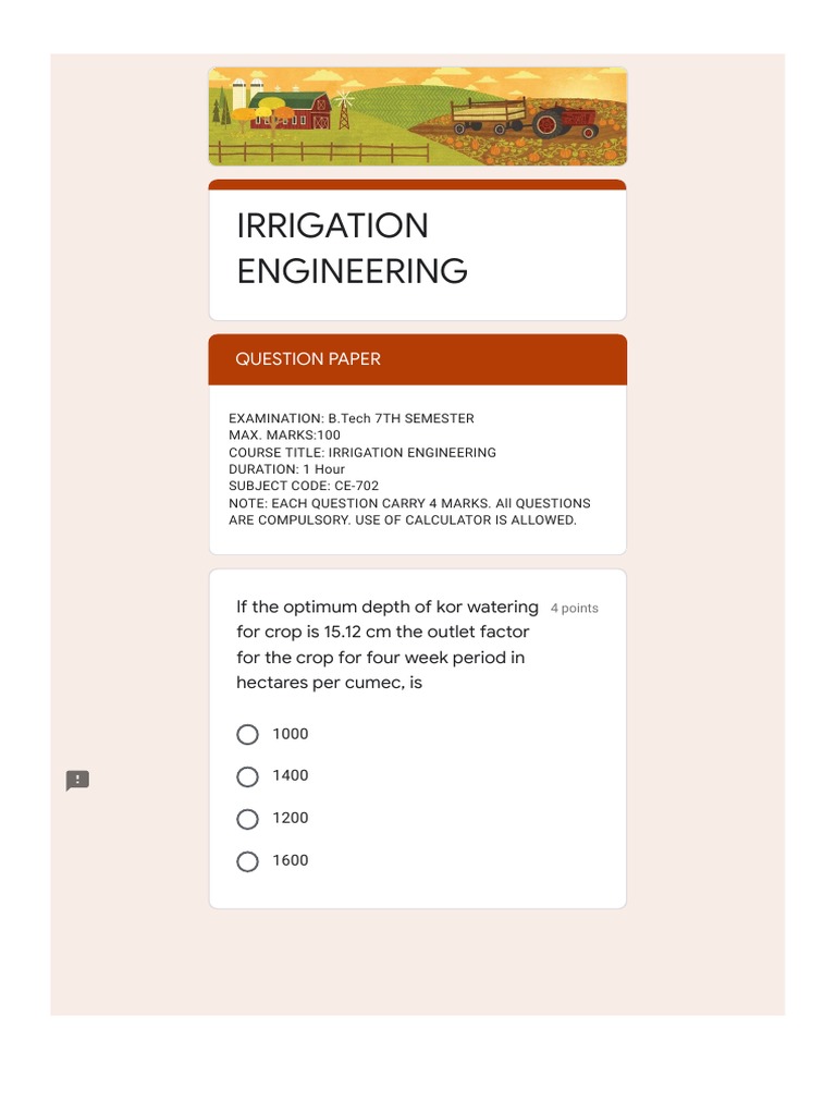Irrigation Engineering: Question Paper | PDF | Dam | Irrigation