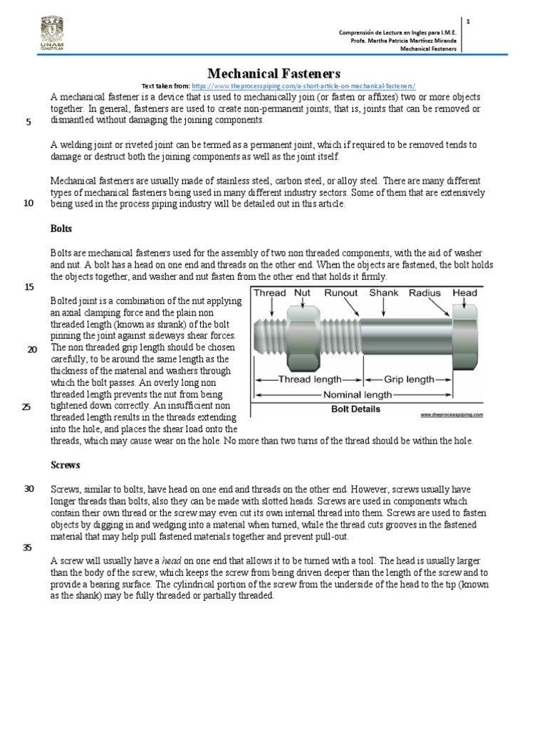 Mechanical Fasteners | PDF | Washer (Hardware) | Screw