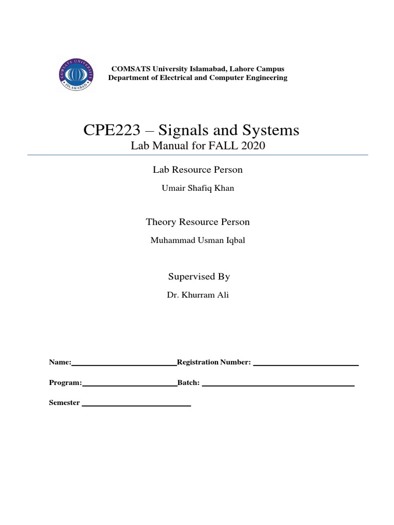 CPE223-Signals and Systems Lab Manual | Download Free PDF | Laplace Transform | Fourier Transform