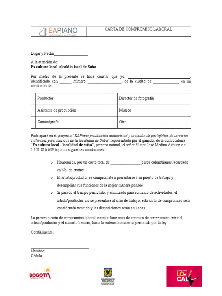 Carta de Compromiso Laboral | PDF