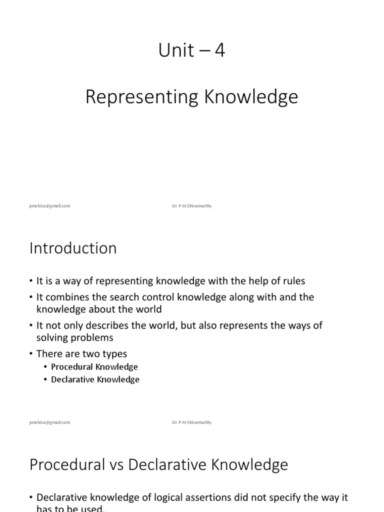 Unit - 4 Representing Knowledge: Dr. P M Shivamurthy | PDF | Inheritance (Object Oriented ...