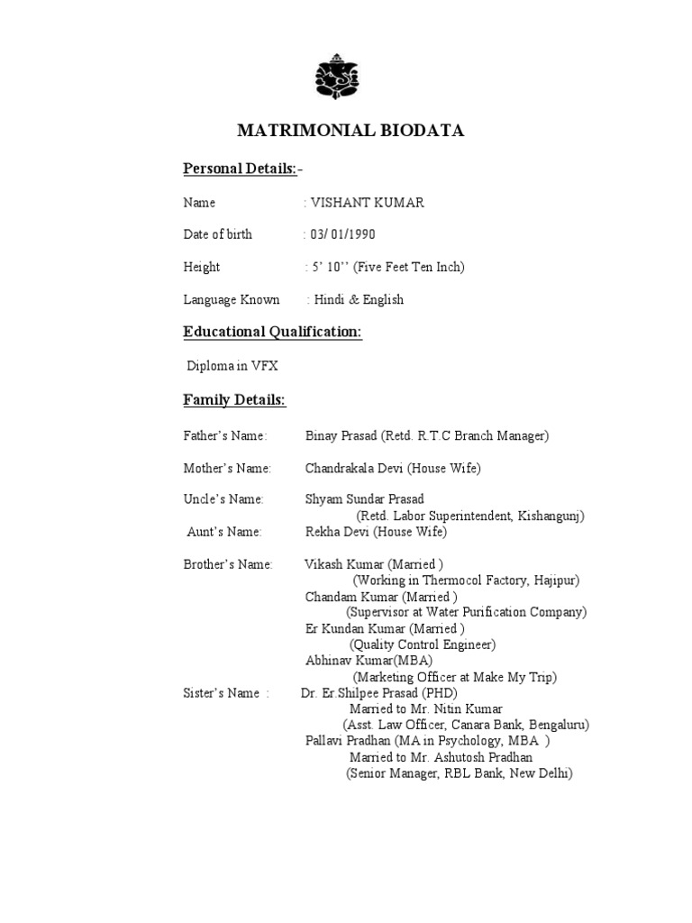 Vishant Kumar Biodata | PDF | Religion & Spirituality