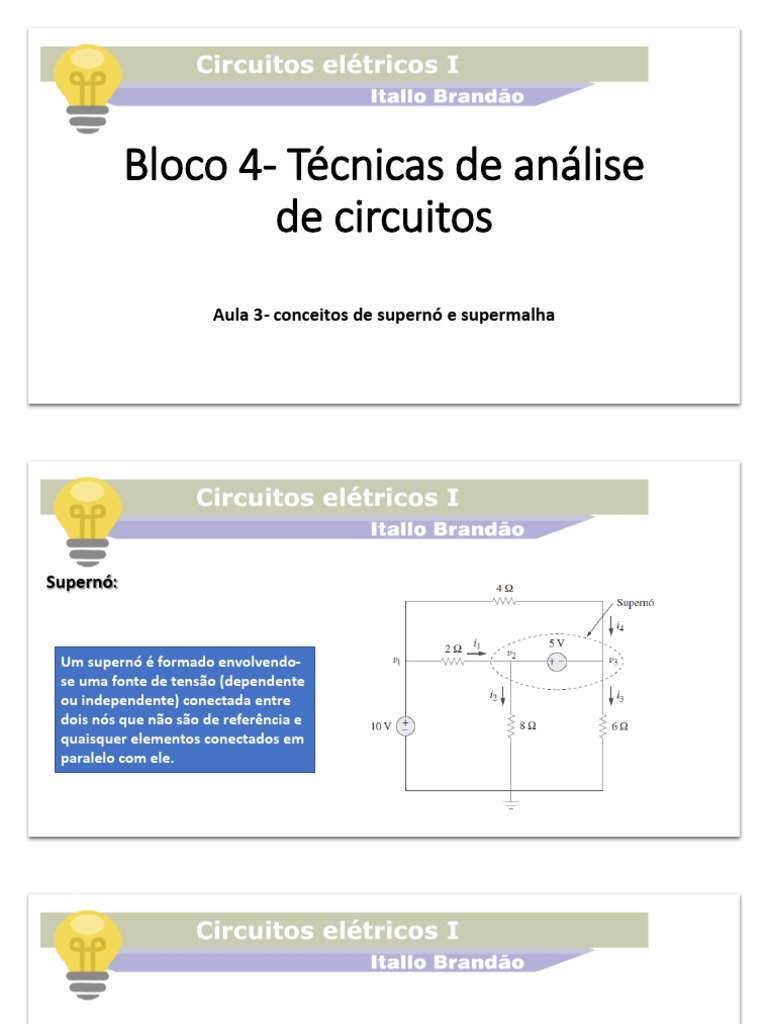 Análise de circuitos elétricos utilizando conceitos de supernó e supermalha | PDF