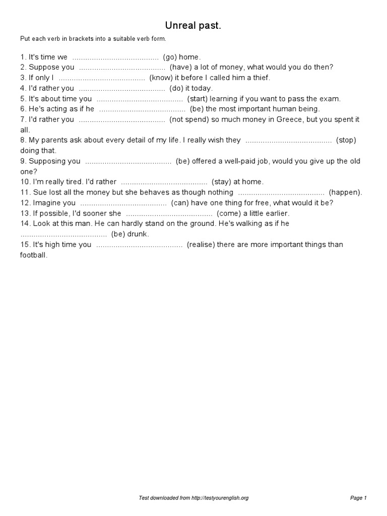 Unreal Past Forms Practice | PDF