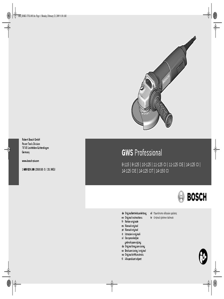 Bosch GWS 10-125 Manual | PDF | Grinding (Abrasive Cutting) | Tools