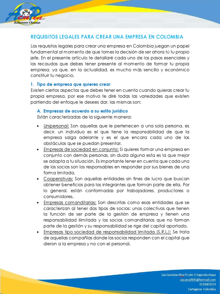 Requisitos Legales para Crear Una Empresa en Colombia | PDF | Empresas | Pequeñas y medianas ...