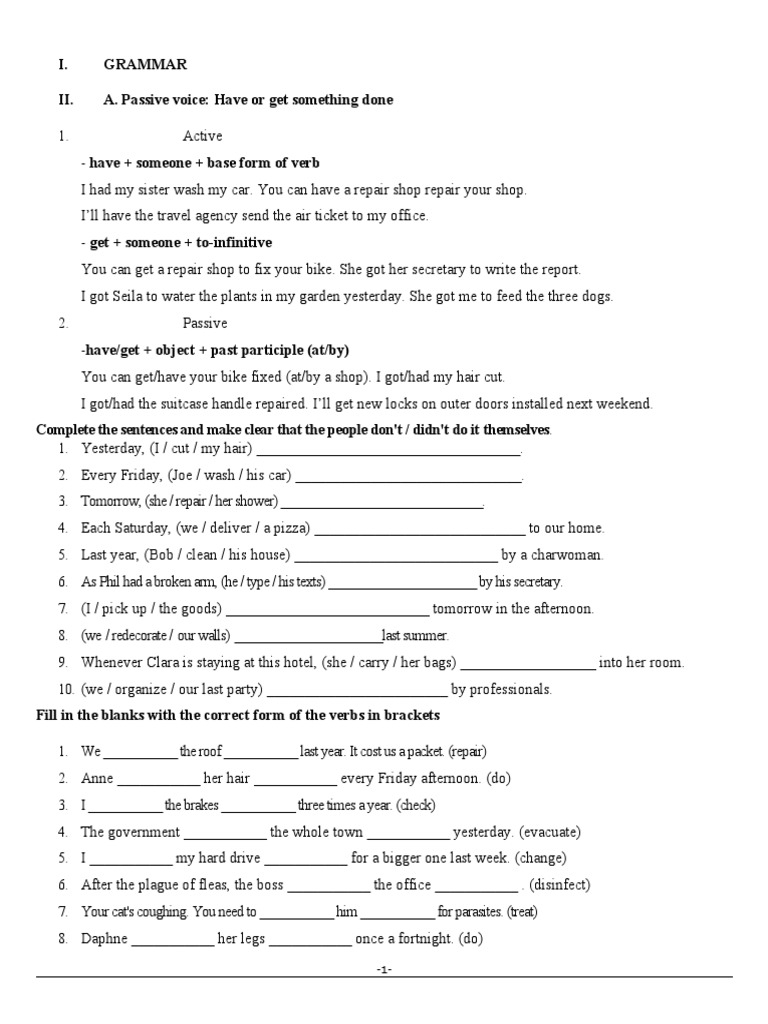I. Grammar II. A. Passive Voice: Have or Get Something Done | PDF ...