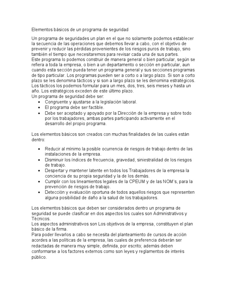 Elementos Basicos de Un Programa de Segu | PDF | Seguridad | Diseño