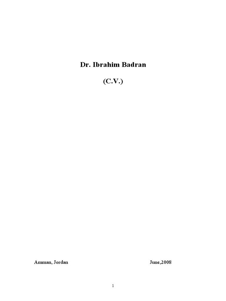 Dr. Ibrahim Badran (C.V.) : Amman, Jordan June, 2008 | PDF | Jordan ...