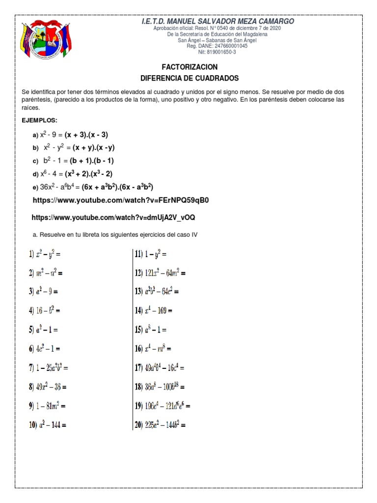 Diferencia de Cuadrados | PDF