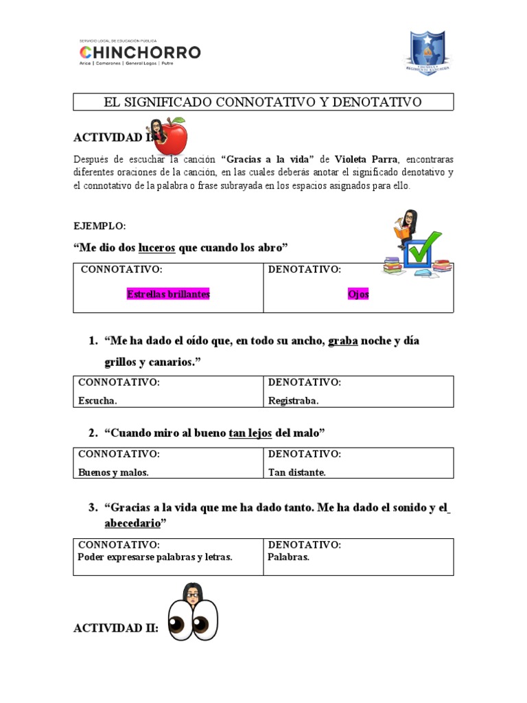 EL SIGNIFICADO CONNOTATIVO Y DENOTATIVO Octavo Basico - Copia de ...