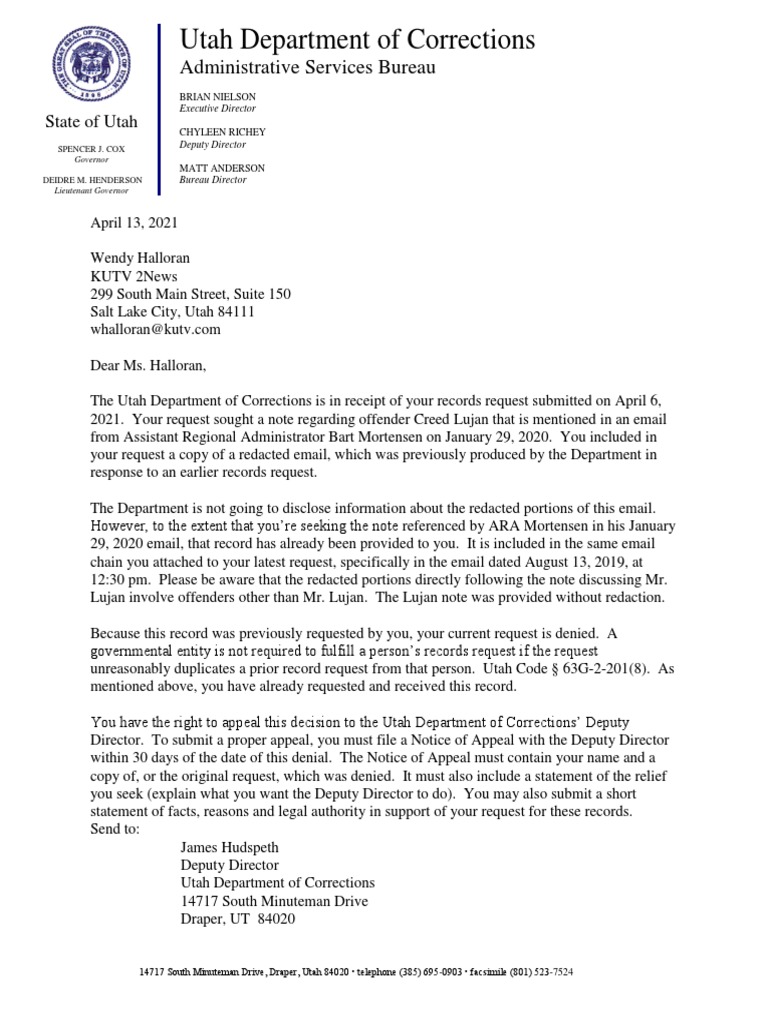 Department of Corrections Letter | PDF | Government | Justice