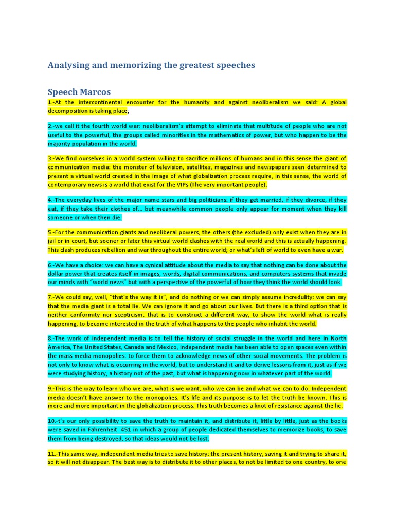 Analysing and Memorizing The Greatest Speeches | PDF