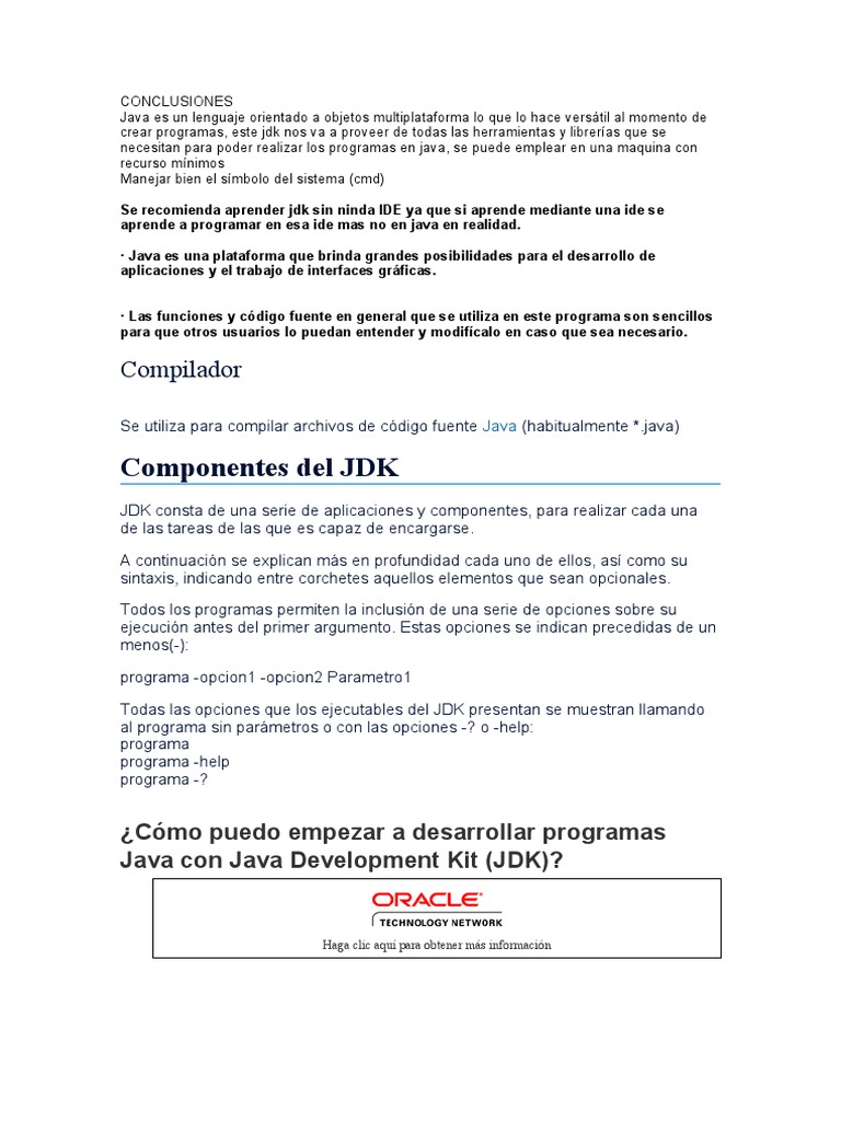 Introducción al JDK para Programación Java | PDF | Java (lenguaje de programación) | Entorno de ...