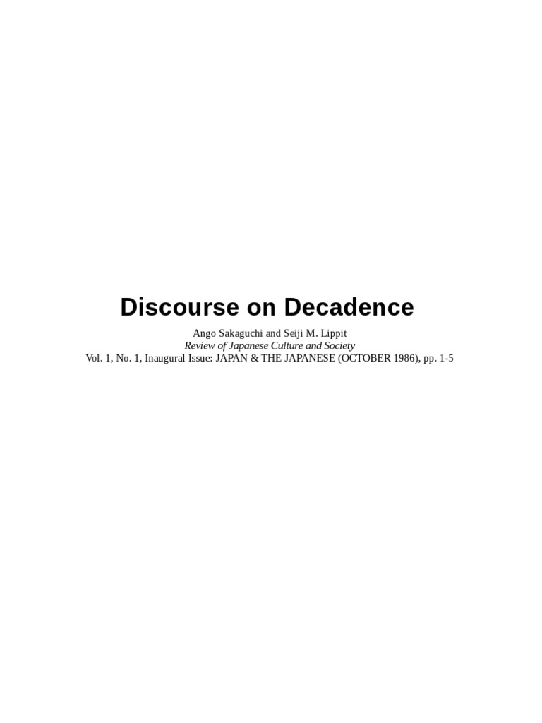 Ango Sakaguchi, Seiji M. Lippit - Discourse On Decadence | PDF