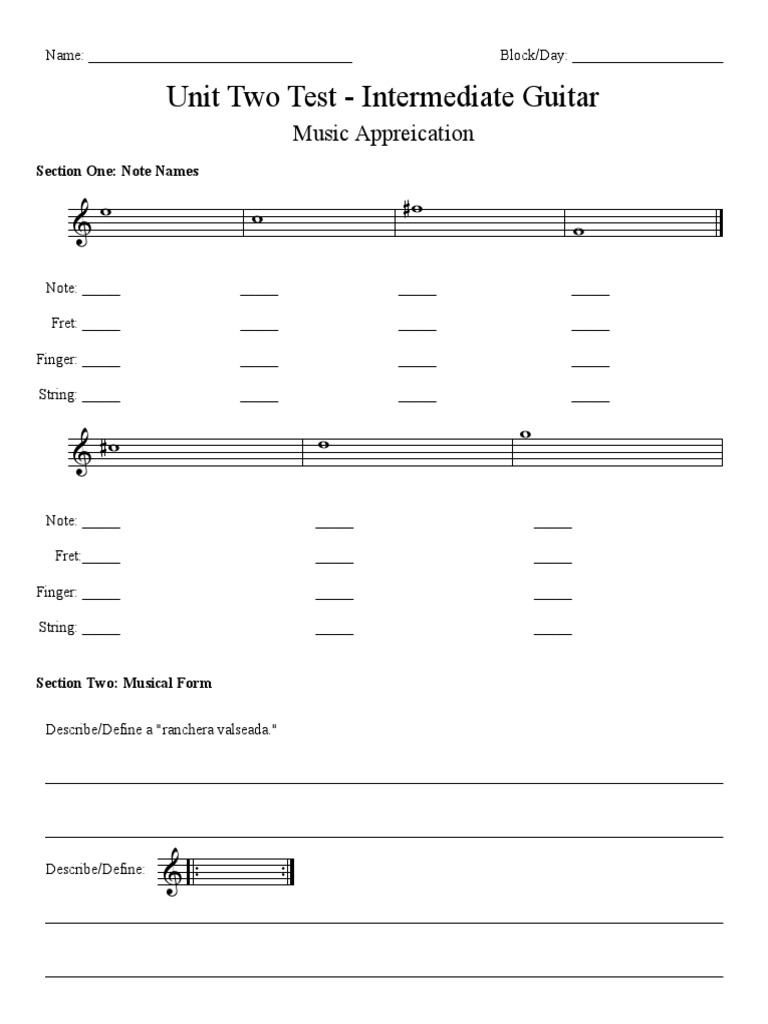 Unit Two Test - Intermediate Guitar | PDF | Finance & Money Management
