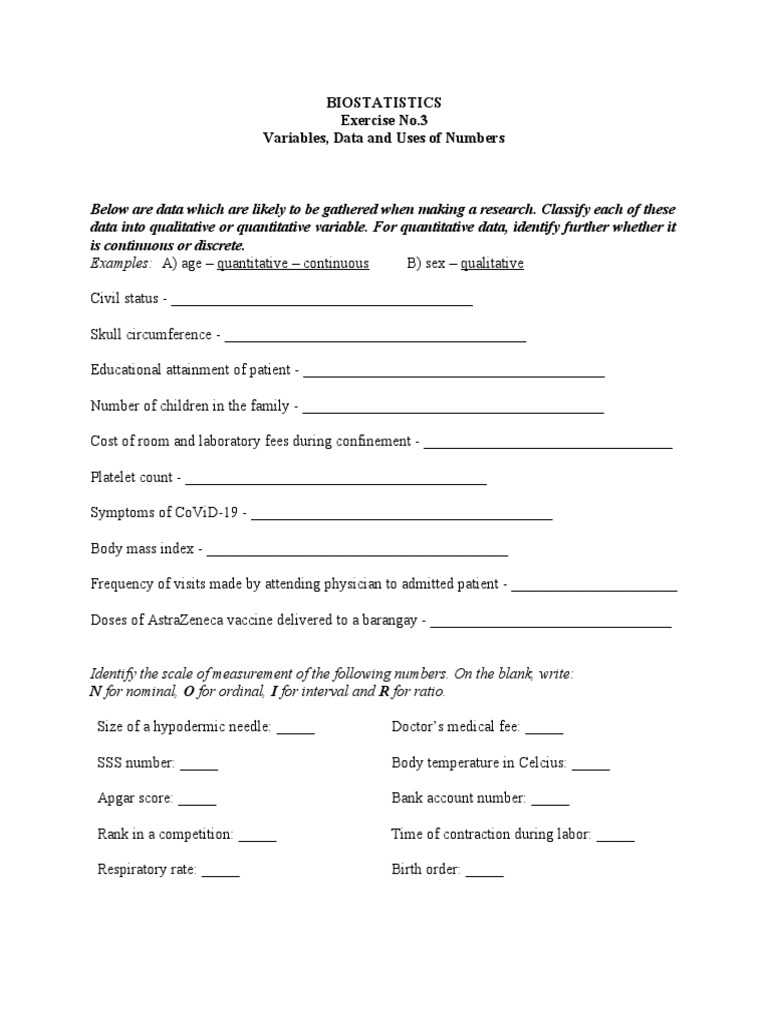 Exercise 3 - Variables, Data & Uses of Numbers | PDF | Science ...