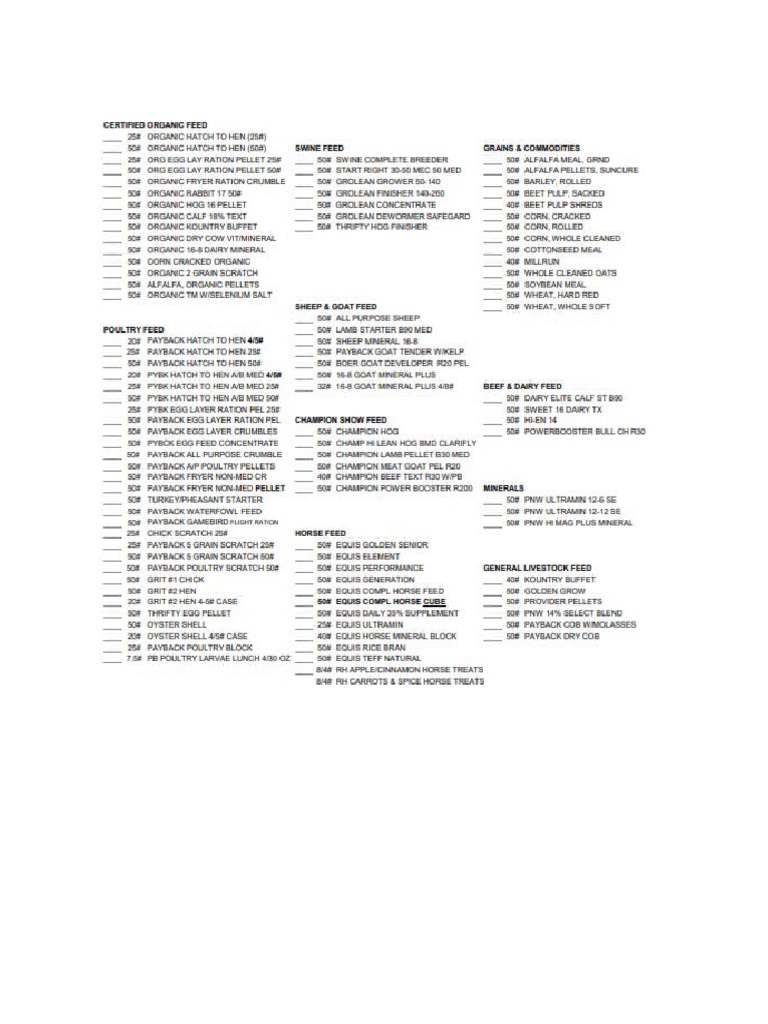 CHS Payback Feed Product List | PDF