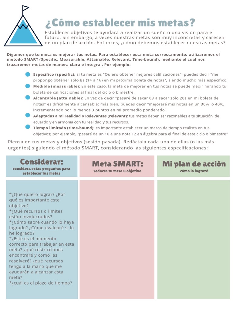SESIÓN 2B Trazando Mis Metas SMART | PDF
