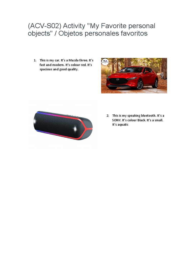 (ACV-S02) Activity "My Favorite Personal Objects" / Objetos Personales ...