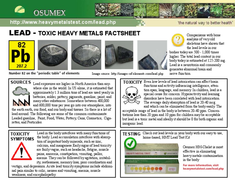 Lead Toxic Heavy Metals Fact Sheet | PDF | Lead | Medical Specialties