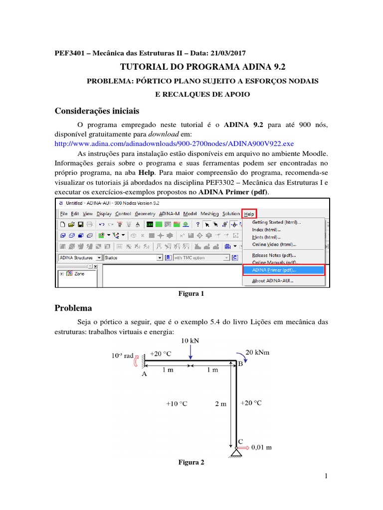 Tutorial Do Programa Adina 9.2 | PDF | Método dos elementos finitos | Força