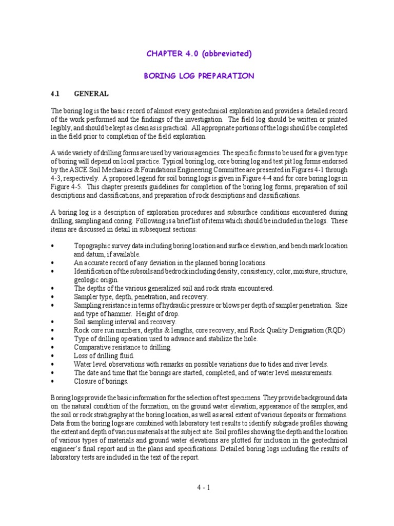 Boring Log Preparation Guidelines | PDF | Sand | Silt