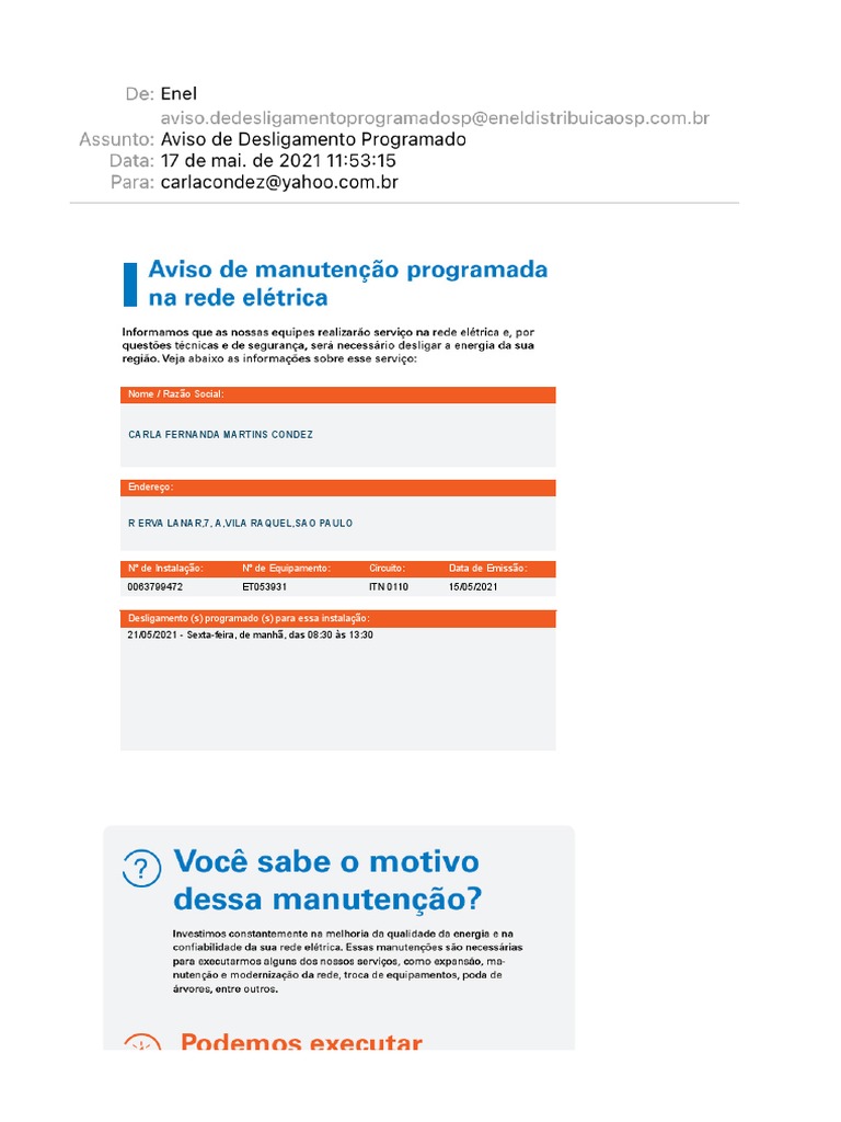 Aviso de Desligamento Programado | PDF