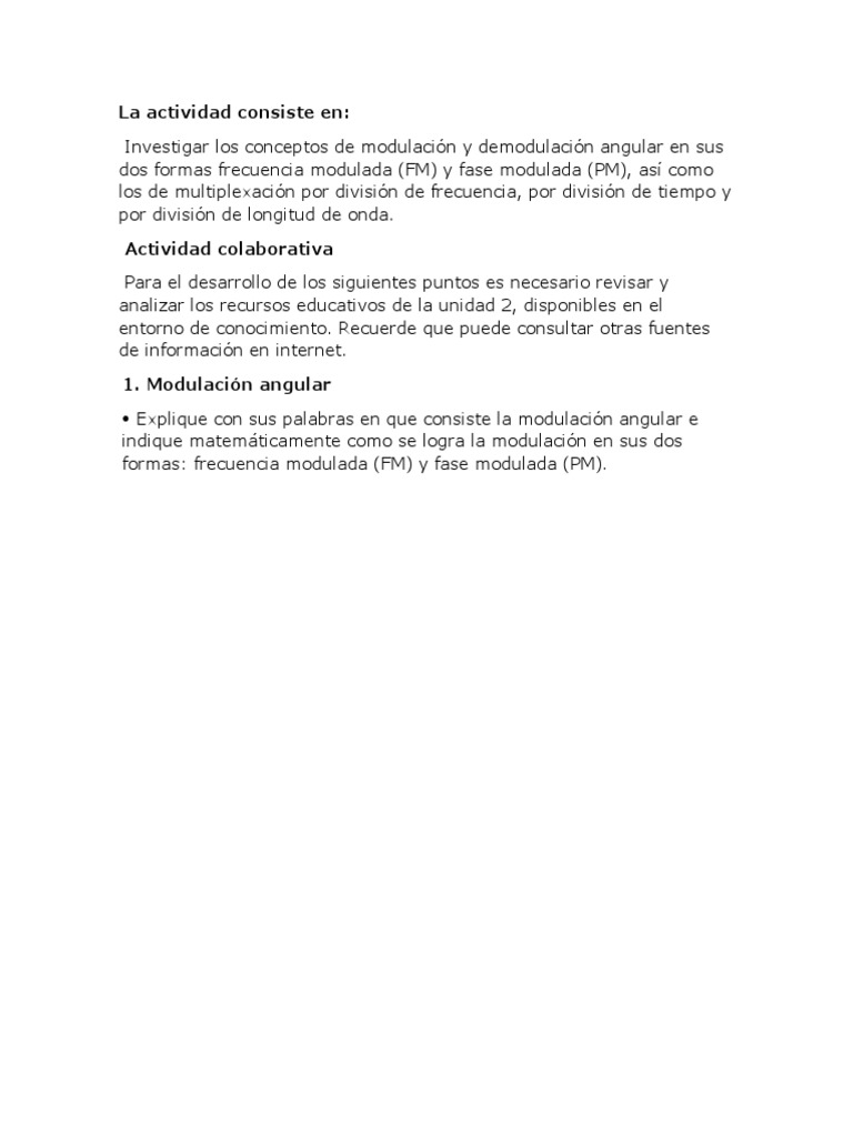 Tarea 3 Modulacion Angular SISTEMAS de COMUNICACION | PDF Tarea 3 Modulacion Angular SISTEMAS de COMUNICACION | PDF