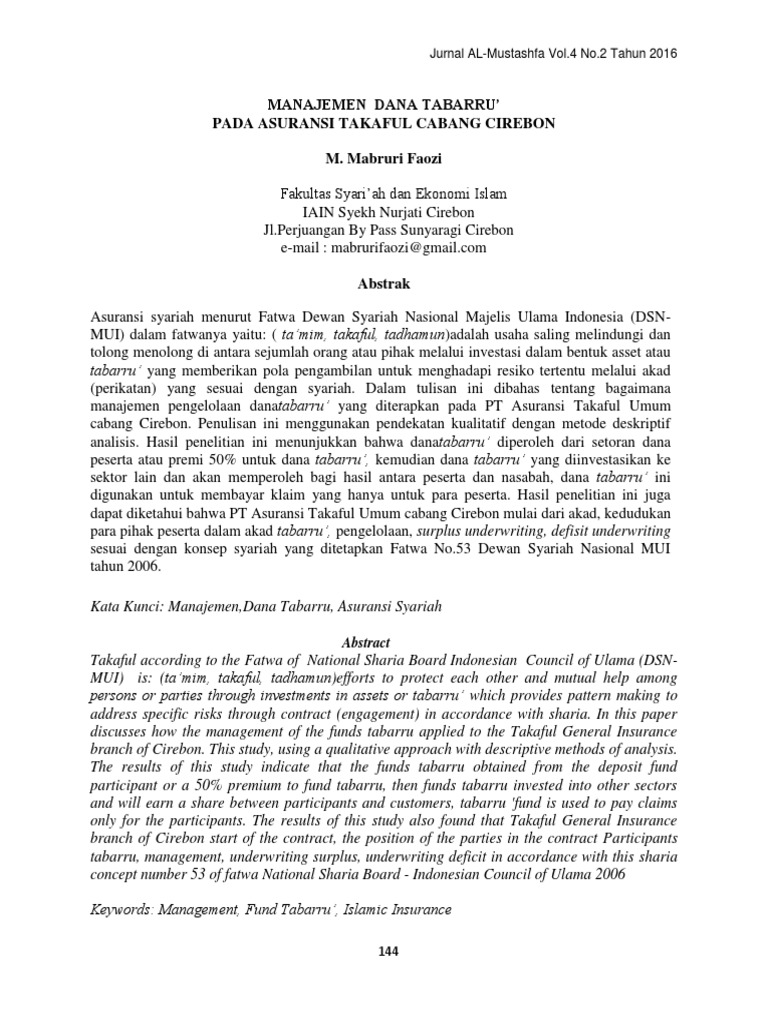 Manajemen Dana Tabarru' | PDF