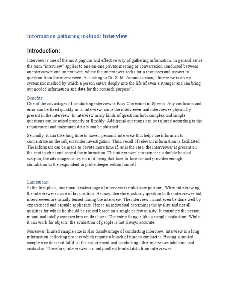 Information Gathering Method: Interview: Benefits | PDF | Interview ...