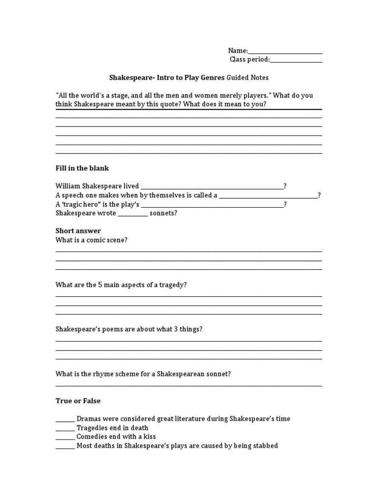 Shakespeare Guided Notes | PDF | William Shakespeare | Plays