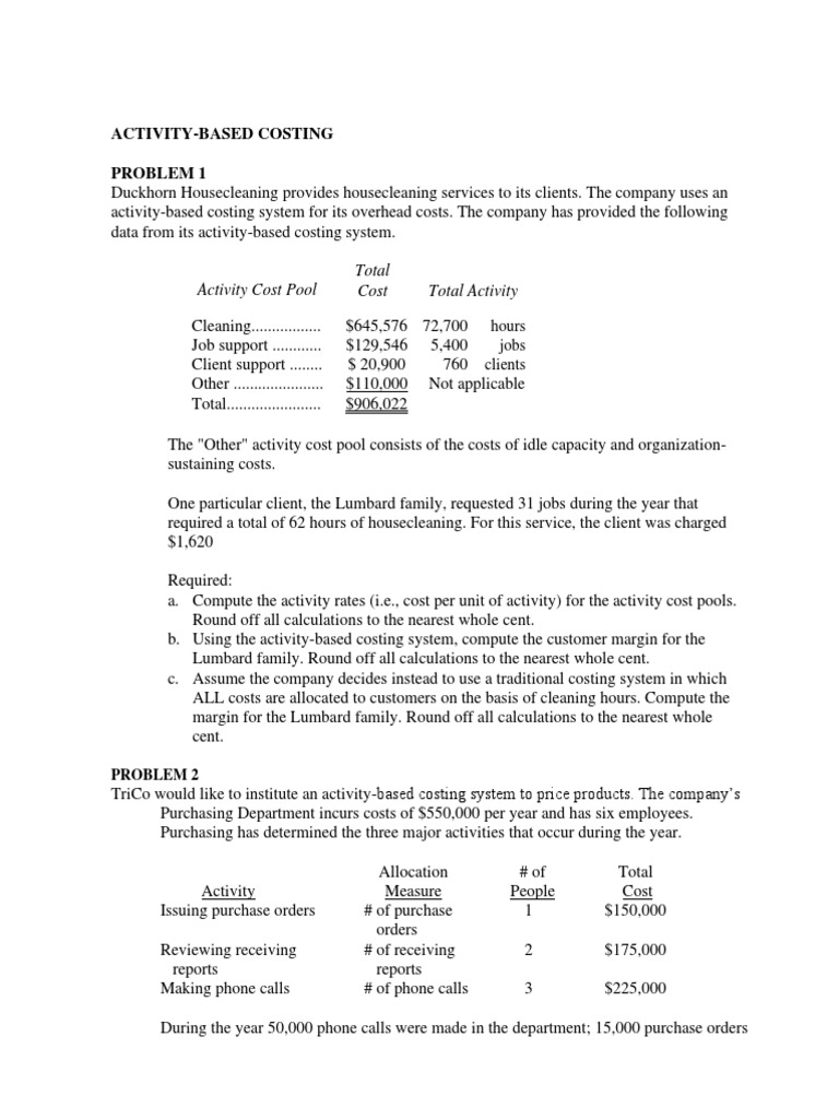 Activity-Based Costing - Sample Problems With Solutions | PDF | Cost ...