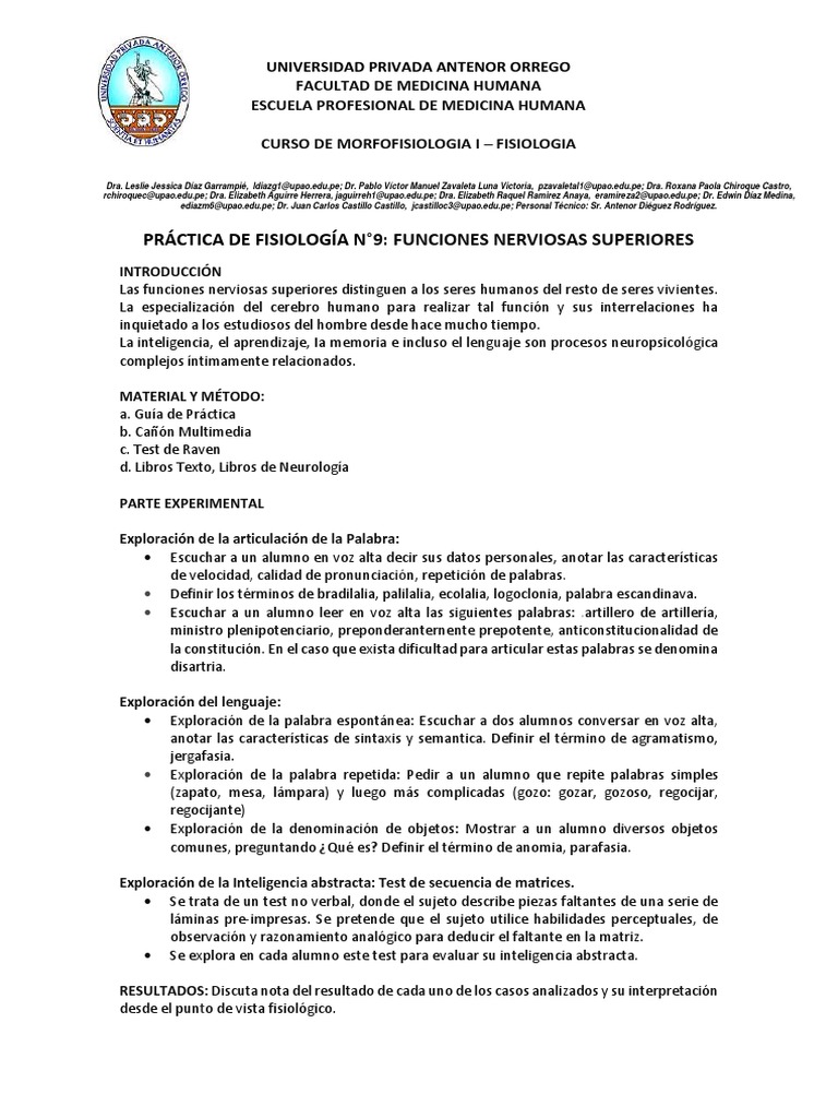 9 Semana - Guia Practica Fisiologia Mf-I | PDF | Ciencia cognitiva | Sistema nervioso