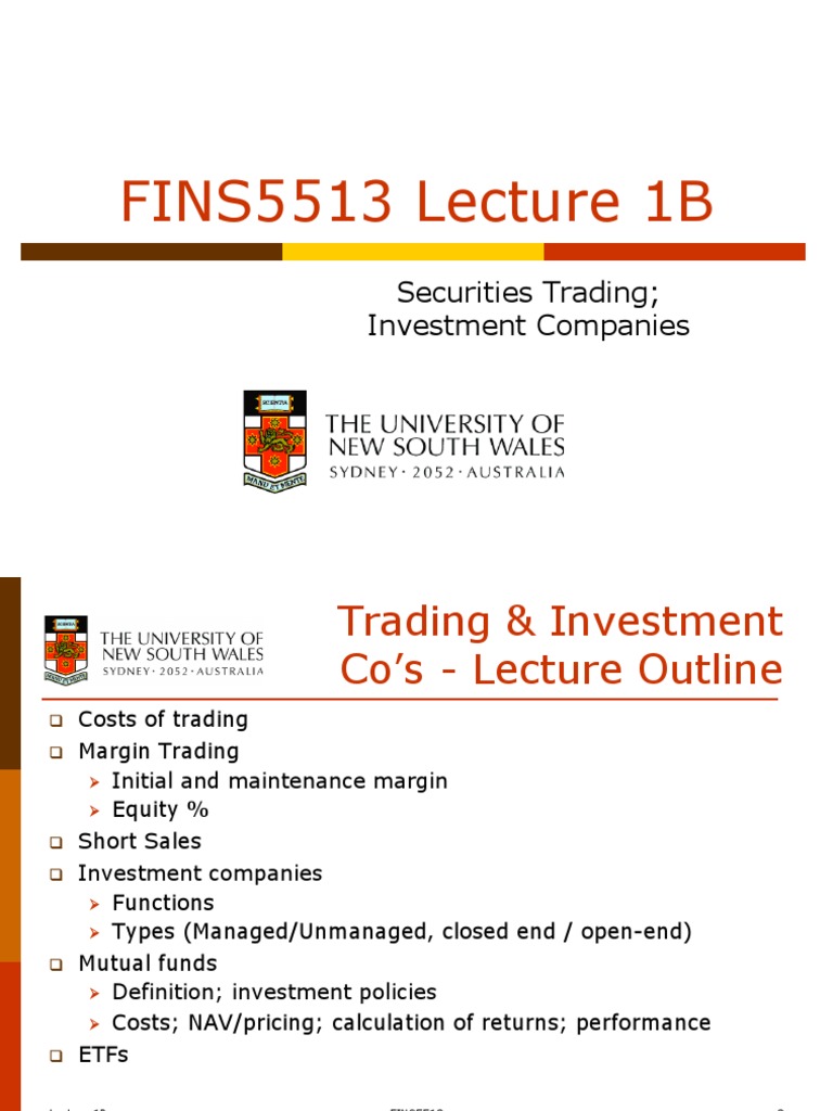 FINS5513 Lecture T01B (Pre Lecture) | PDF | Margin (Finance) | Mutual Funds