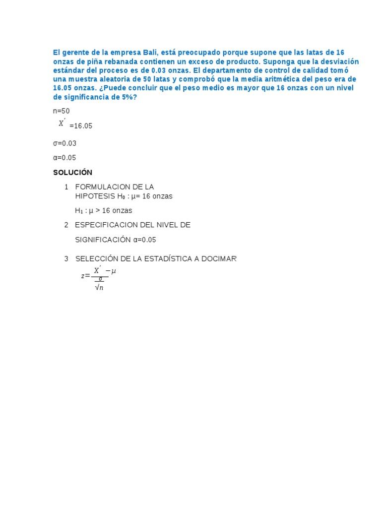 Ejercicio Prueba de Hipotesis. | PDF