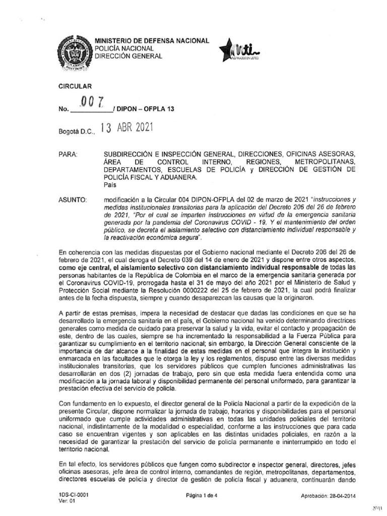 Circular No. 007 DIPON-OFPLA Del 130421 | PDF