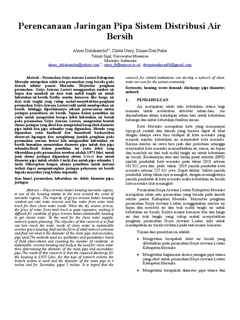 Perencanaan Jaringan Pipa Sistem Distribusi Air Bersih | PDF