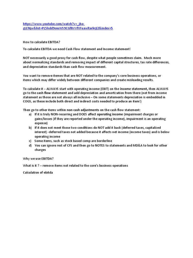 EBITDA Calculation | PDF