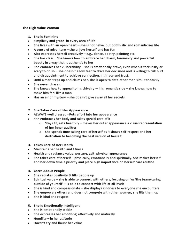 The High Value Woman 1. She Is Feminine | PDF | Self Esteem | Social ...