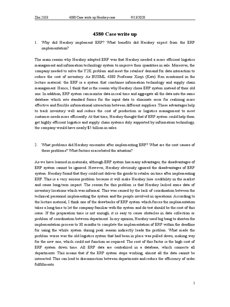 4380 Case Write Up | PDF | Enterprise Resource Planning | Supply Chain
