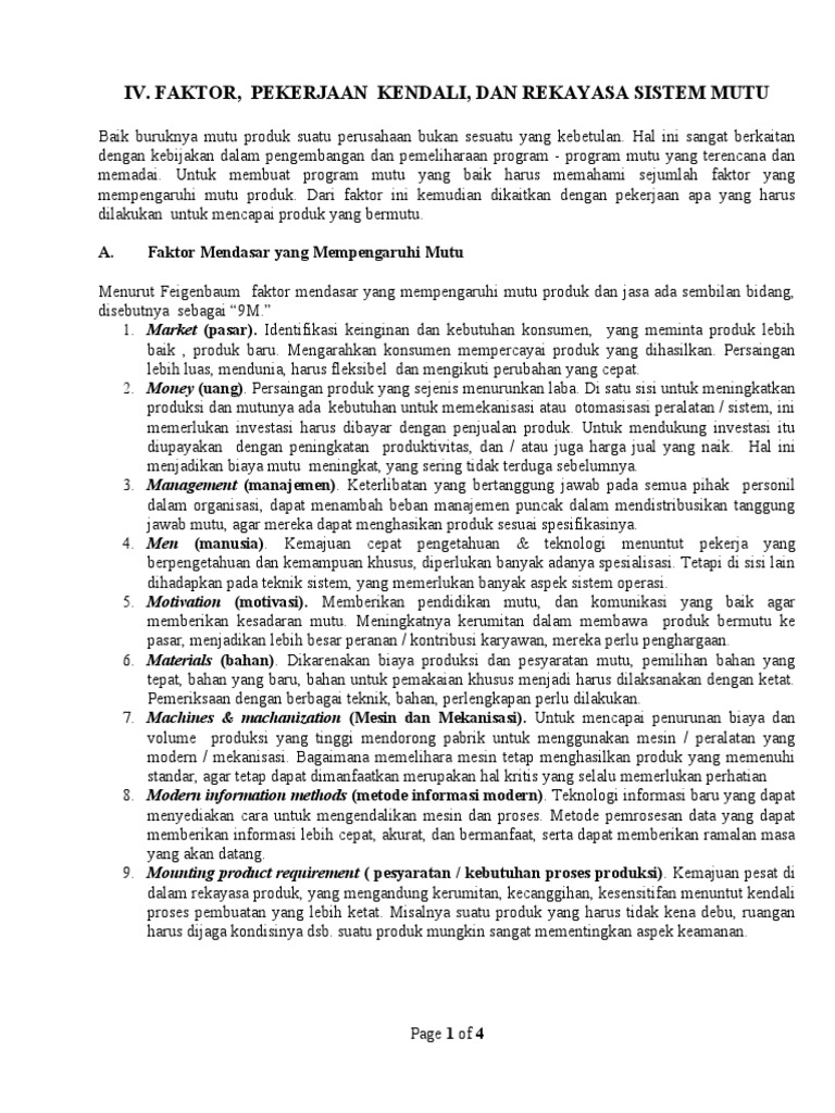 MMT IV Faktor Dan Rekayasa Mutu | PDF
