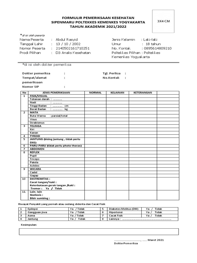 Formulir Pemeriksaan Kesehatan | PDF