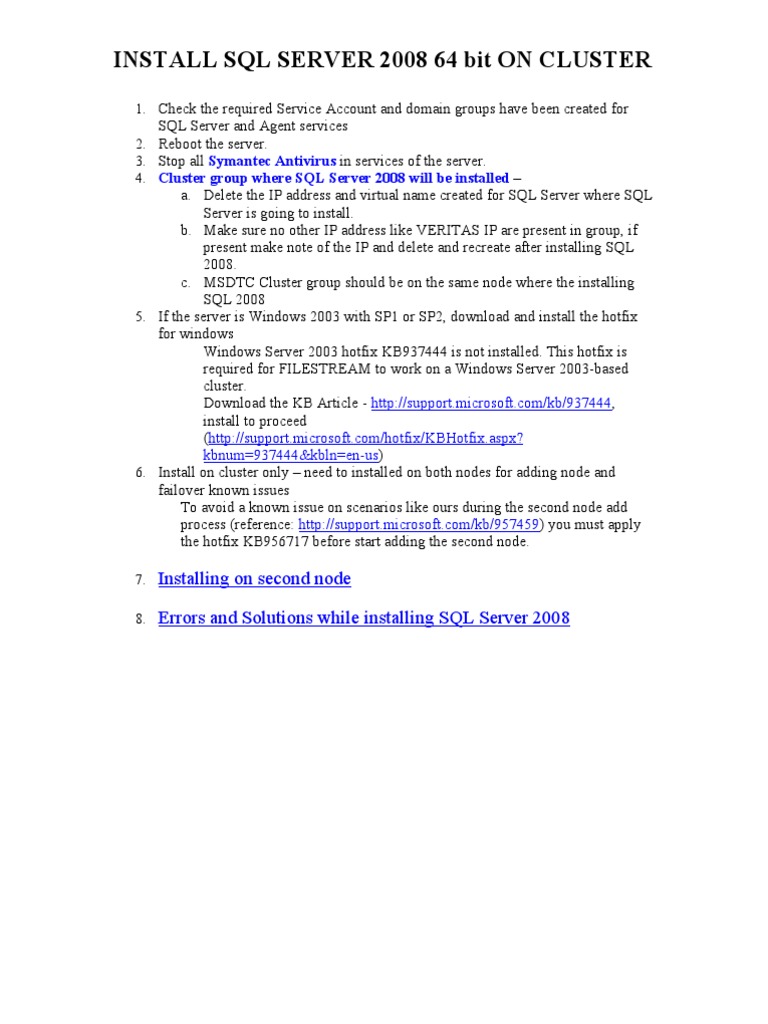 SQL Server 2008 Cluster Installation Guide | PDF | Windows Registry ...