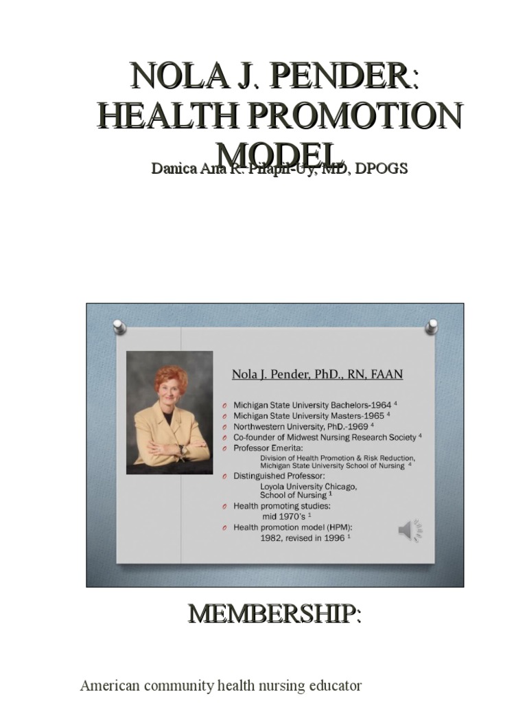 Nola J. Pender: Health Promotion Model | Download Free PDF | Behavior ...