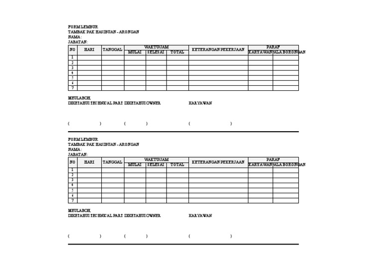 Form Absensi Lembur Harian | PDF