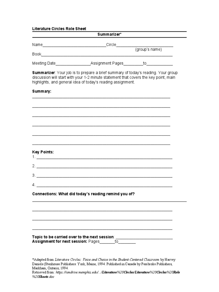 Literature Circles Role Sheets Advanced | PDF | Communication | Science