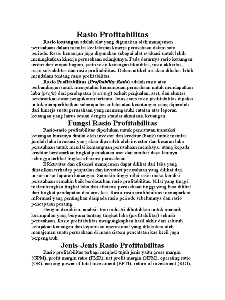 Rasio Profitabilitas | PDF